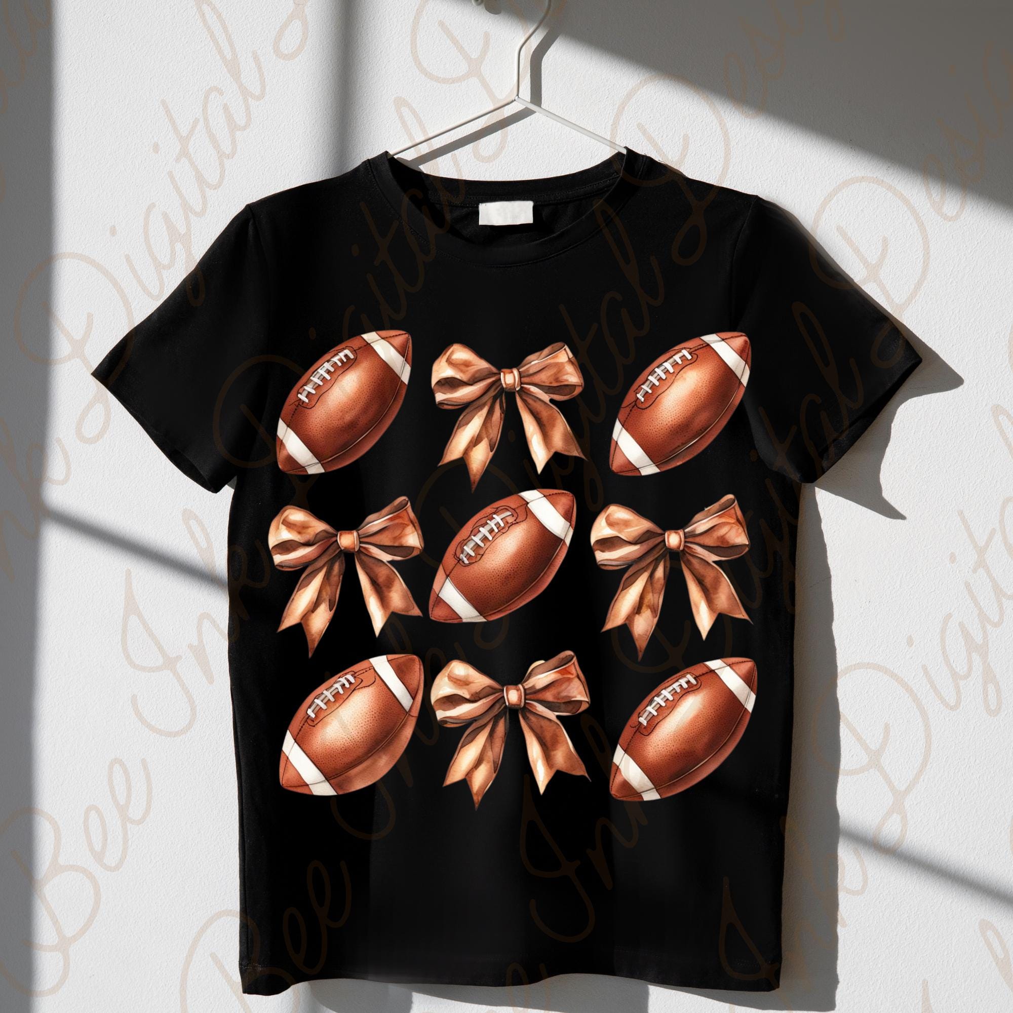 Watercolor Footballs & Bows Clipart Set Brown Football PNG With Elegant ...