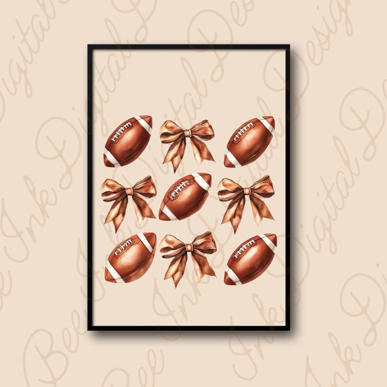 Watercolor Footballs & Bows Clipart Set Brown Football PNG With Elegant ...