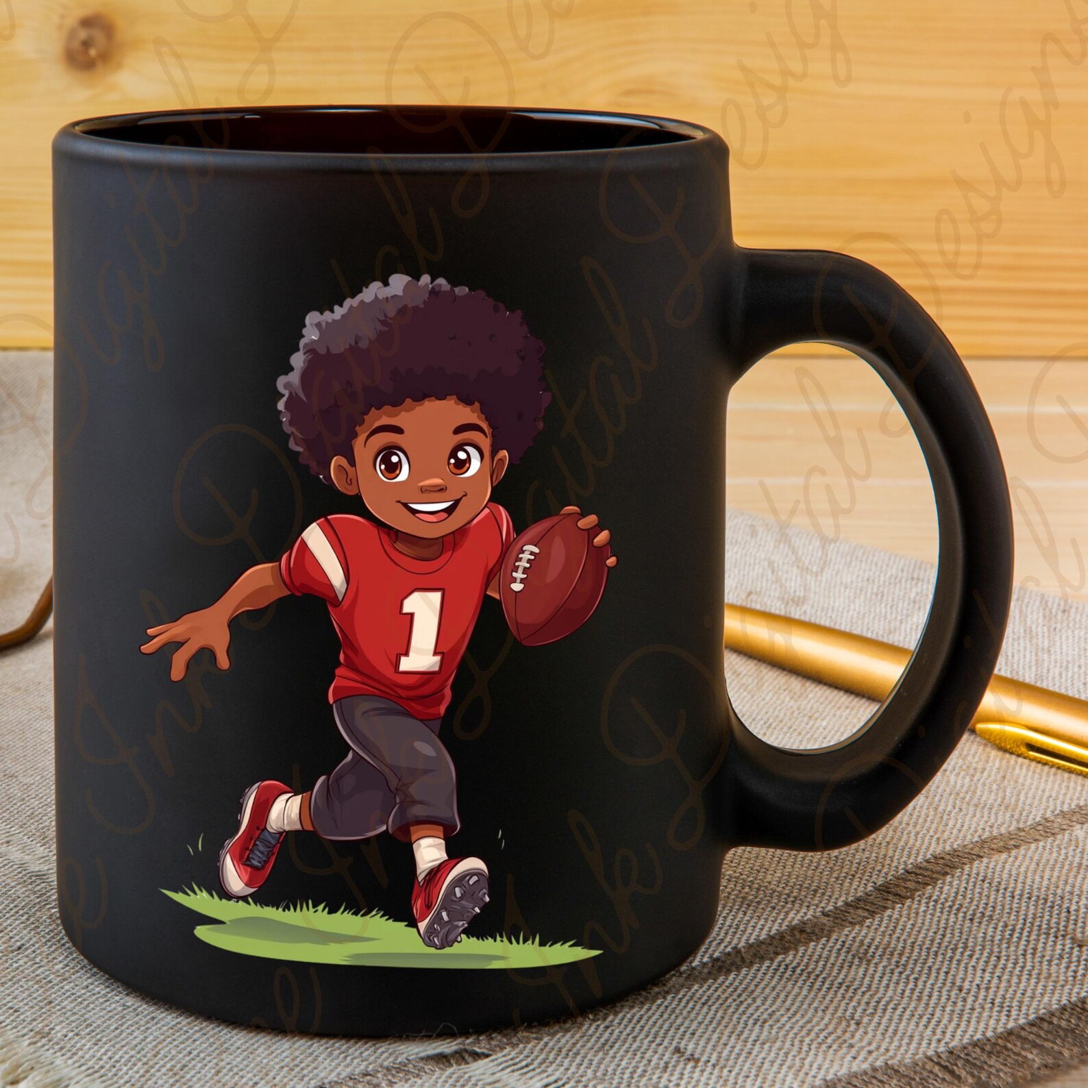 Football Player Clipart | Cute African American Boy in Red Jersey ...