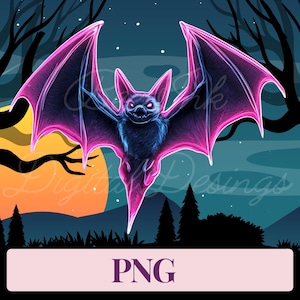 Neon Glow Bat Digital Art for Halloween Spooky Cute Printable Wall Art ...
