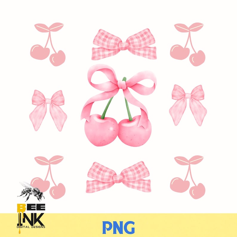 Pink Cherry & Bows Png Coquette Cherries PNG Girly Cherries and Bows ...