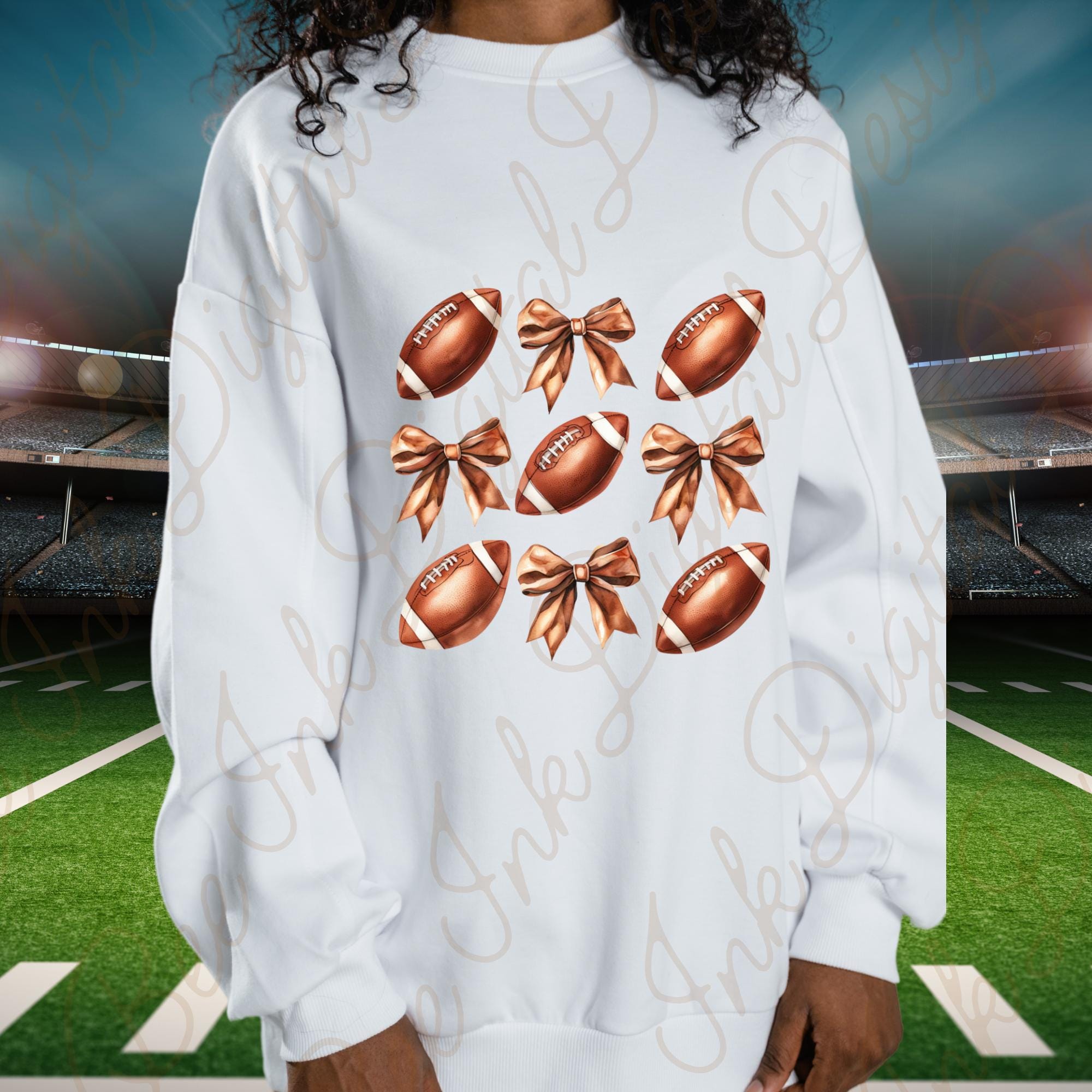 Watercolor Footballs & Bows Clipart Set Brown Football PNG With Elegant ...