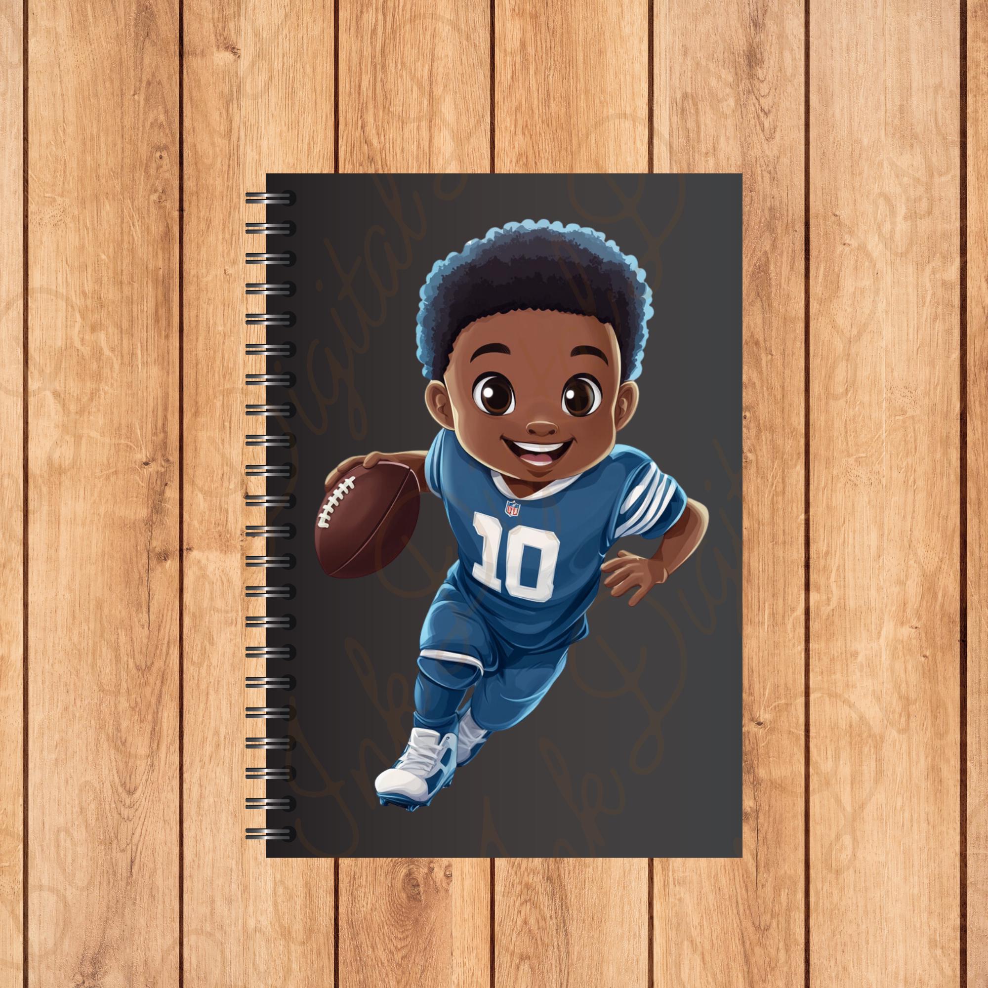 Cartoon Black Boy Football Player Digital Illustration Cute Boy in Blue ...