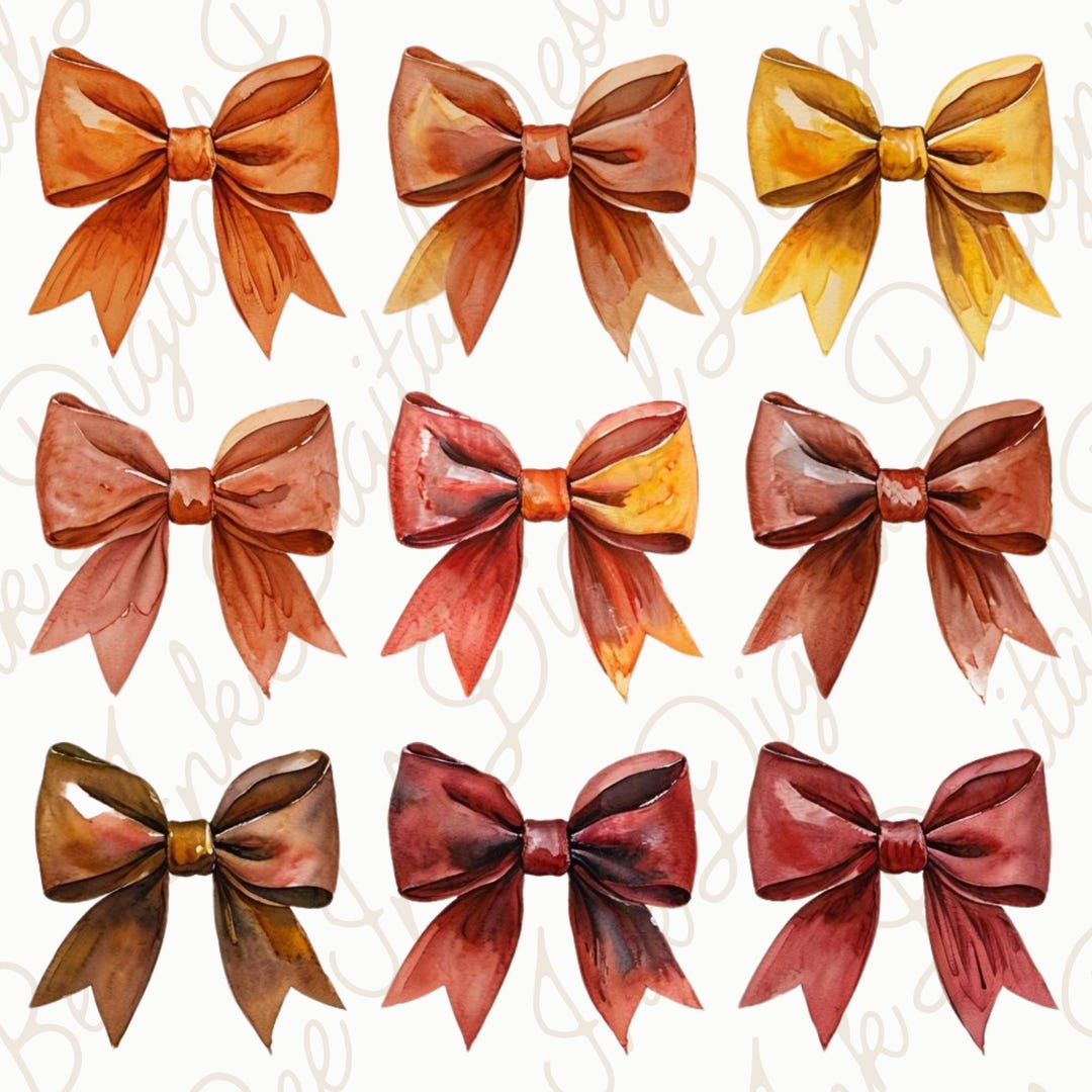 Watercolor Autumn Bow Clipart Set | Fall-themed Ribbon Bow Pngs ...