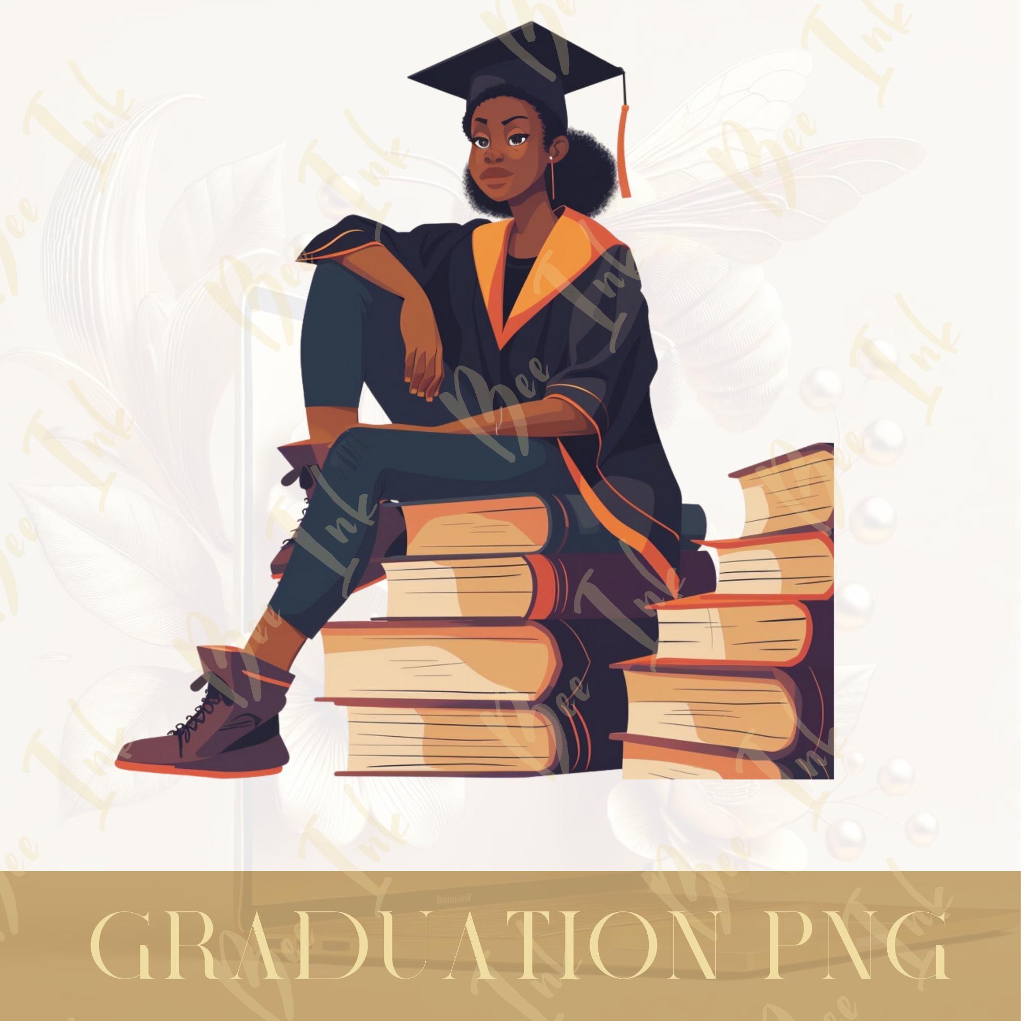 Black Graduate Girl Sitting on Books PNG| African American Black Woman ...