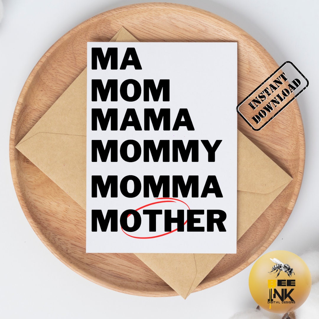 Mother's Day Card All the Names of Mom Simple Funny Card Hilarious Card ...