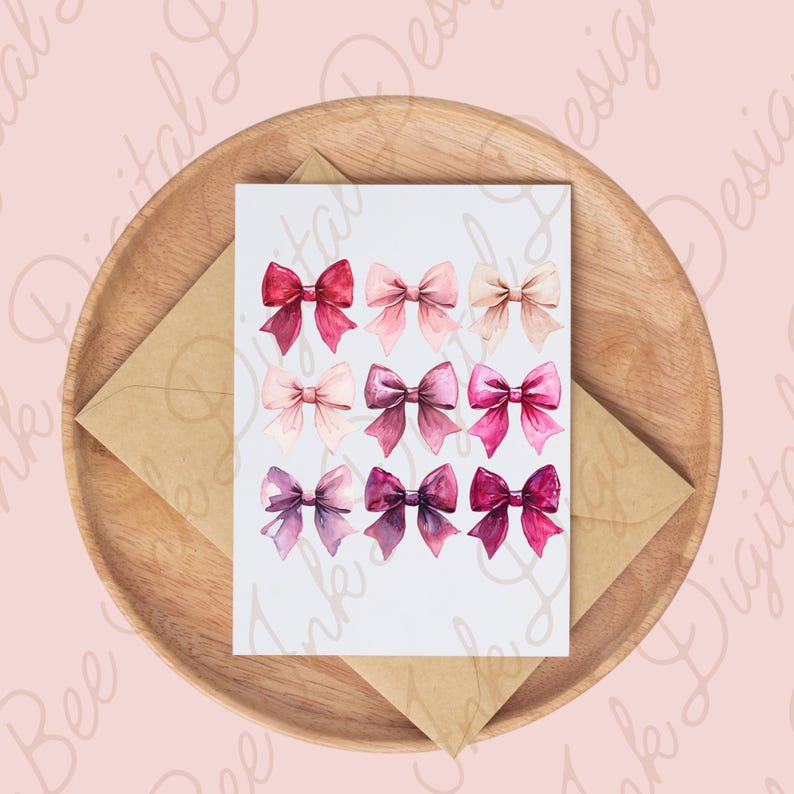 Watercolor Pink Bow Clipart Set Soft Vibrant Shades of Pink Feminine ...