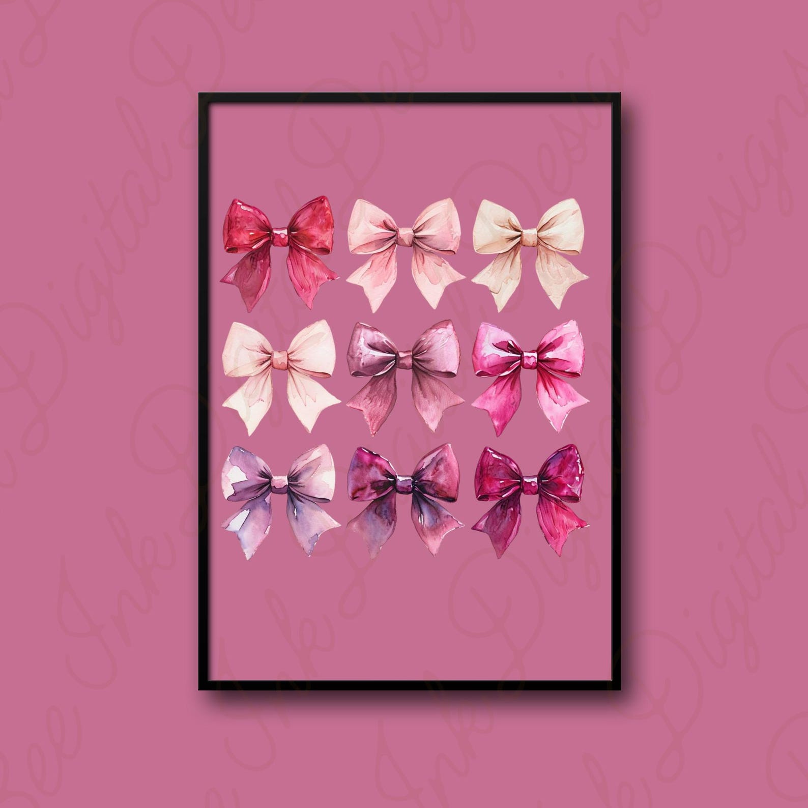 Watercolor Pink Bow Clipart Set Soft Vibrant Shades of Pink Feminine ...