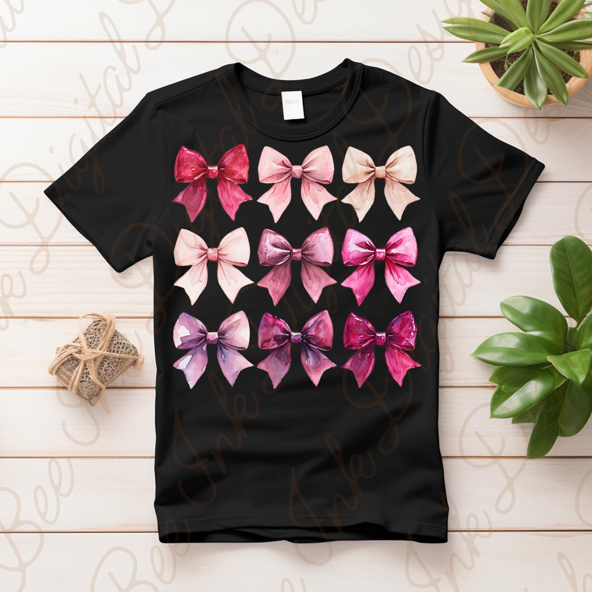 Watercolor Pink Bow Clipart Set Soft Vibrant Shades of Pink Feminine ...