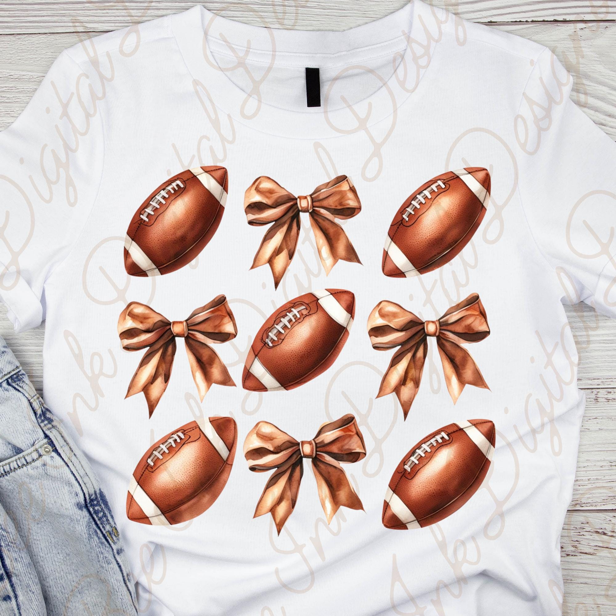 Watercolor Footballs & Bows Clipart Set Brown Football PNG With Elegant ...