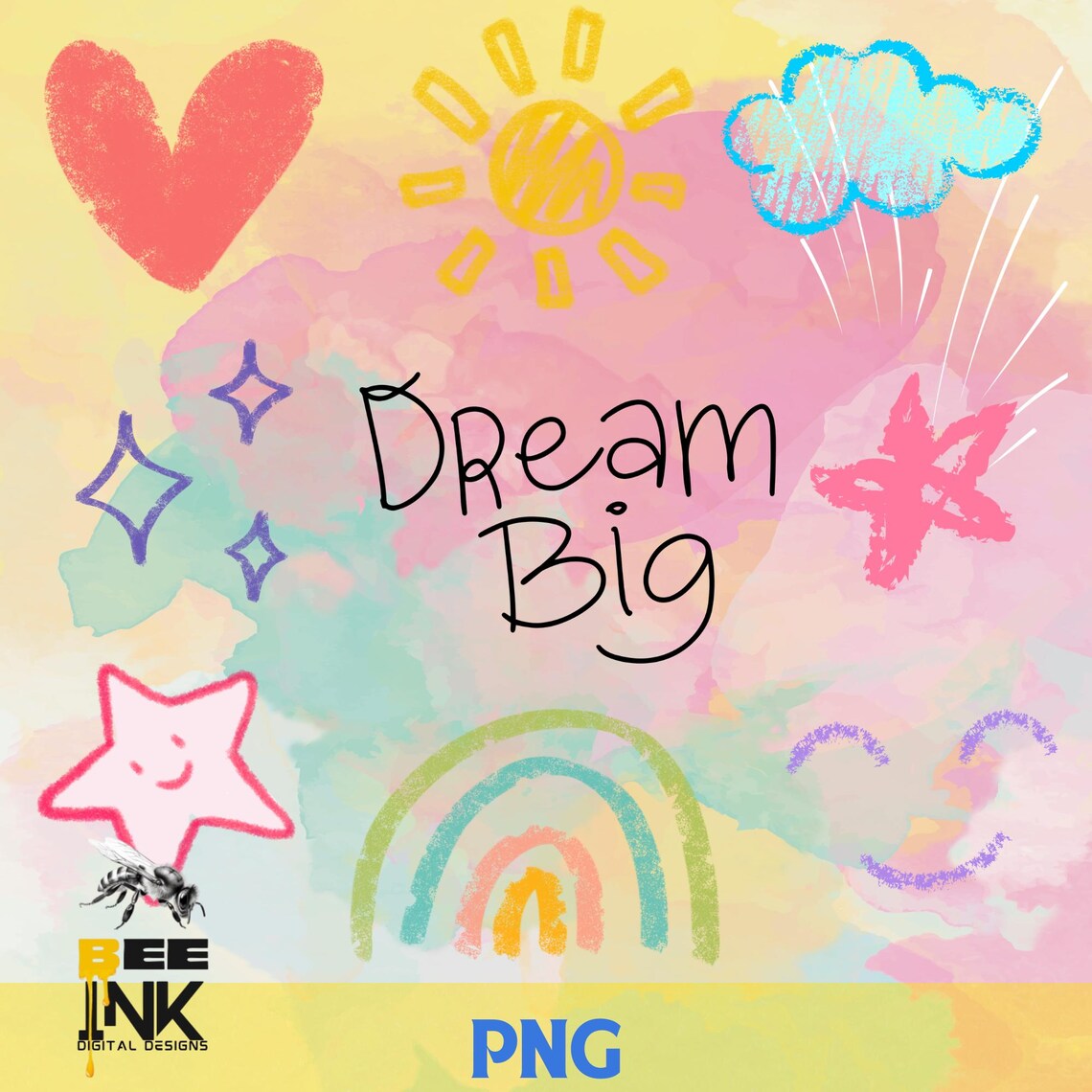 Dream Big Png Doodle Art Star Clipart Rainbow Png Sun PNG Cloud PNG - Etsy