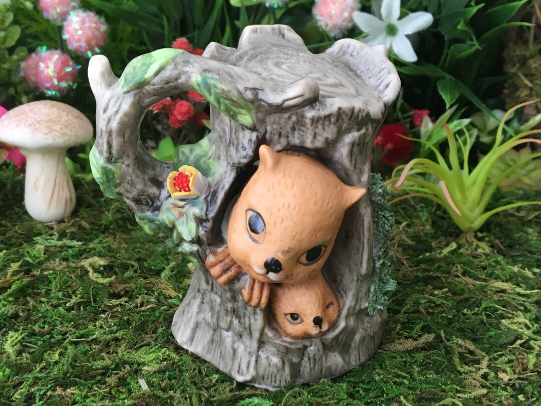 Chipmunks ~ Tree Trunk ~ Fairy Garden ~ Fairy House ~ Miniature Garden ...