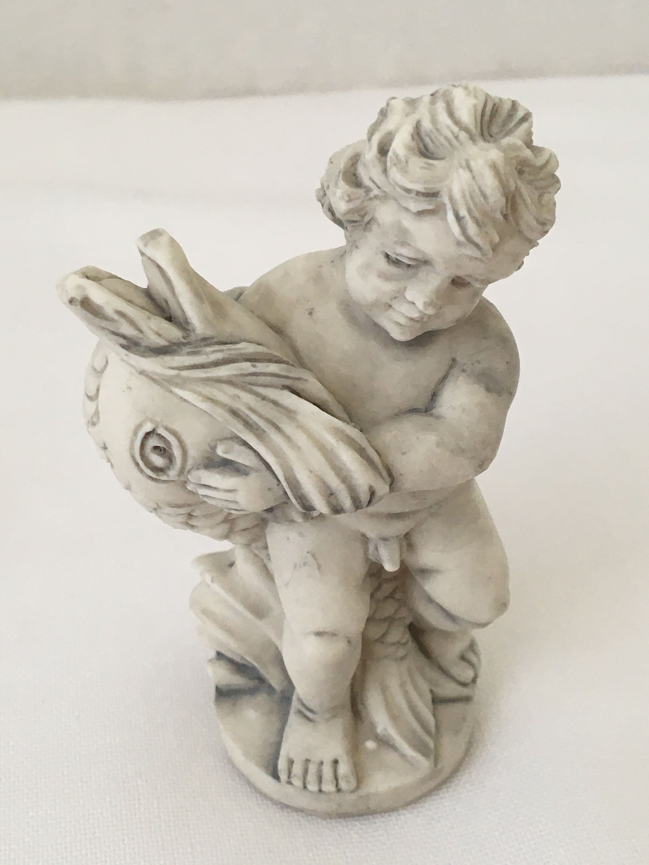 Dollhouse Miniature Garden Statue Boy With Fish Garden | Etsy