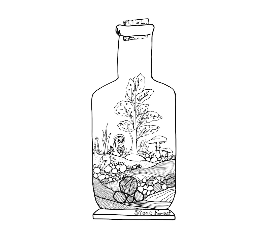 Tree and Mushroom Terrarium Coloring Page - Etsy
