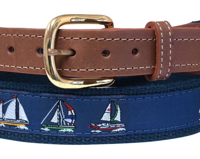 Coastal Nautical Flag Ribbon on Cotton Web Leather Belt - Etsy