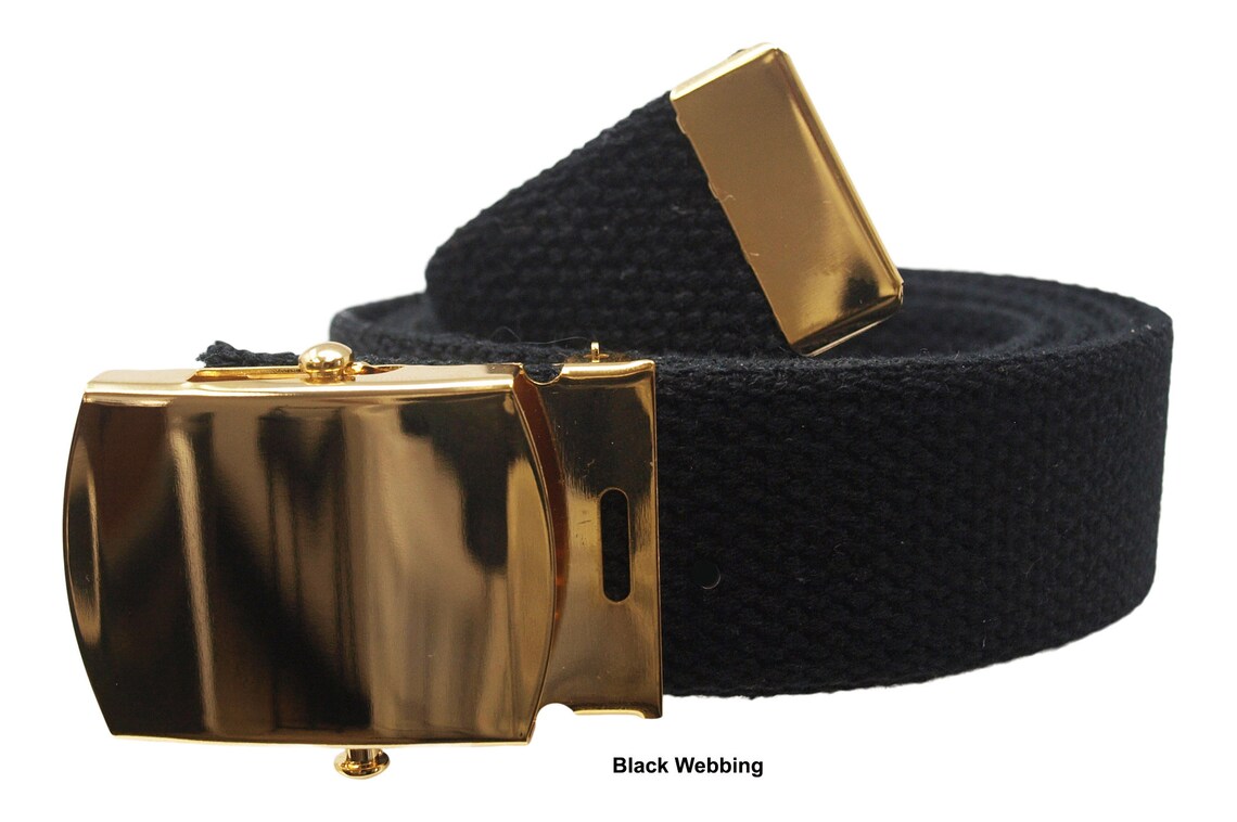 Military Style Web Belt, 1-1/4" Wide 54" Long, With Brass Buckle ...