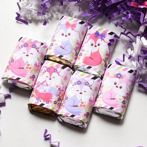 54 Girl Fox Baby Shower, Pink Fox Candy Wrappers for Hershey Miniatures ...