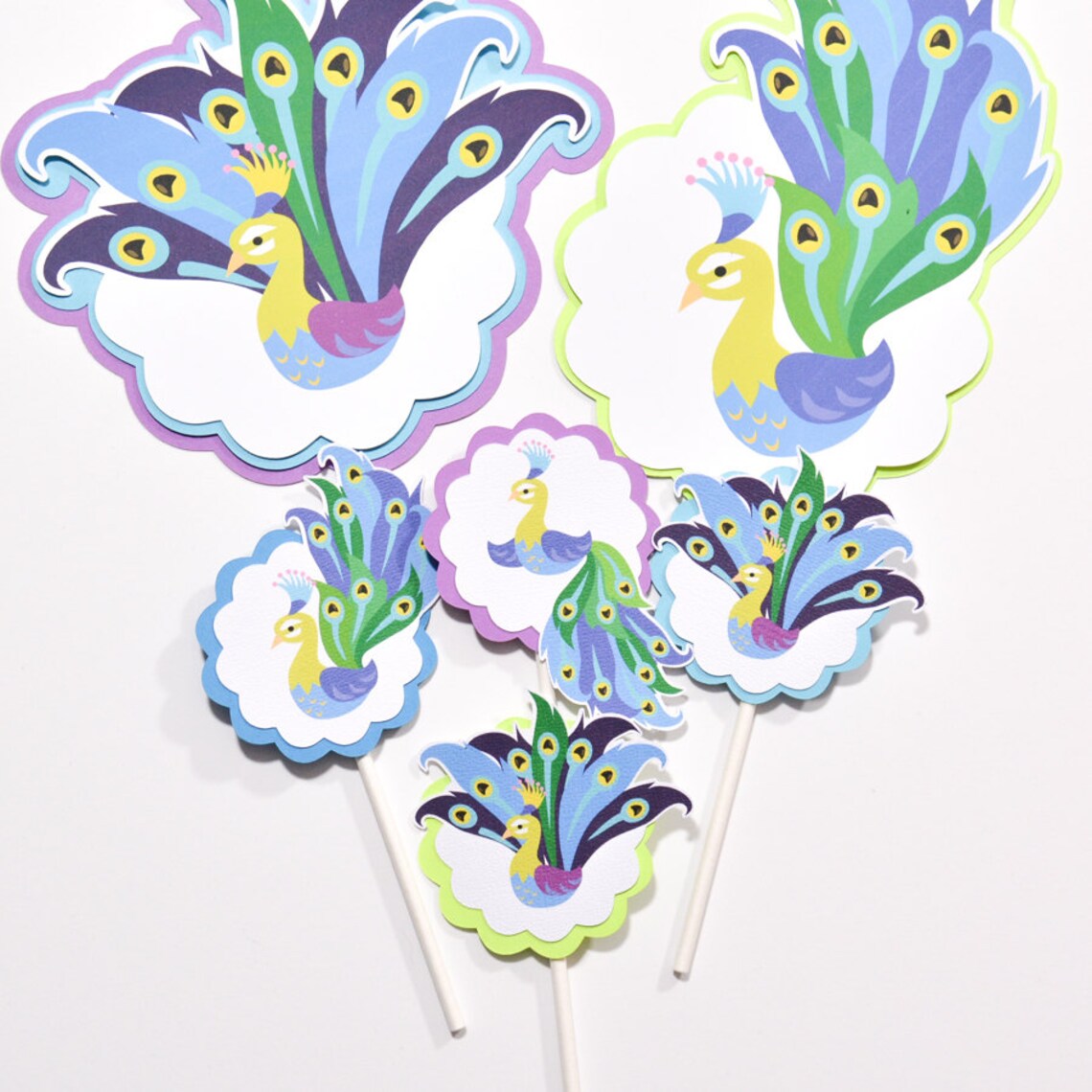 12 Peacock Cake Toppers Peacock Baby Shower Decoration - Etsy