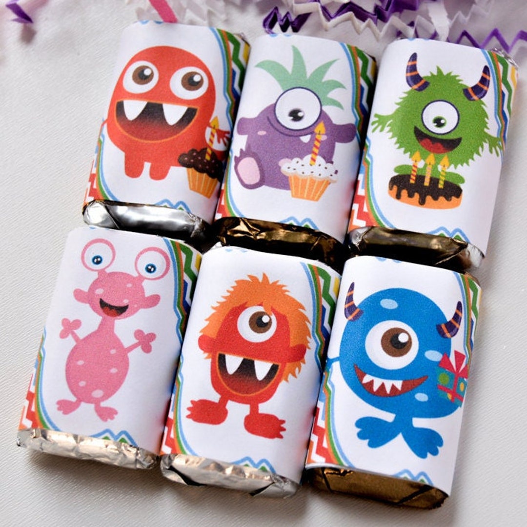 Monster Mini Bar Candy Labels for 1st Birthday Party Favors, Monster ...