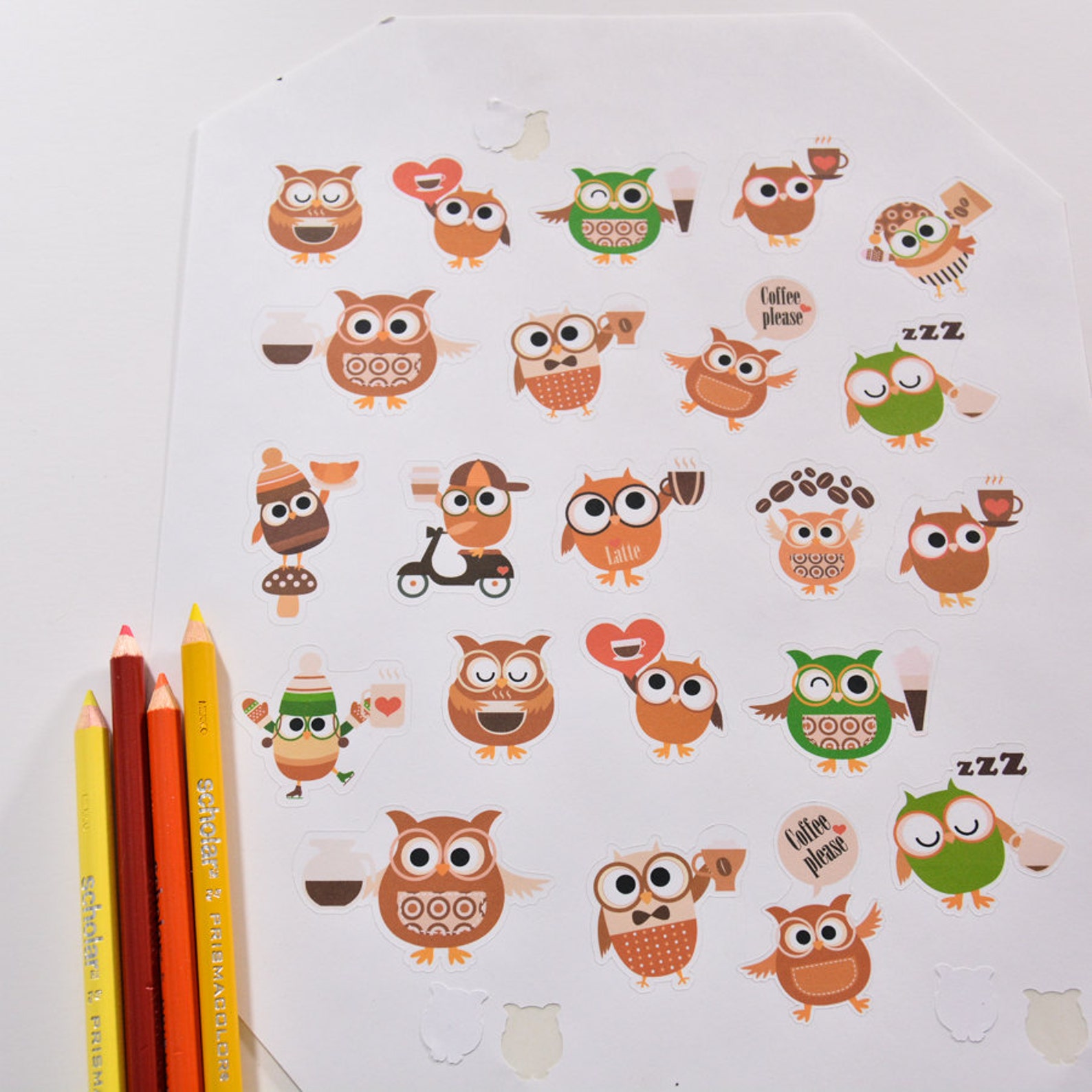 22 Coffee Owls Planner Stickers, Coffee Sticker, Stickers for Erin ...