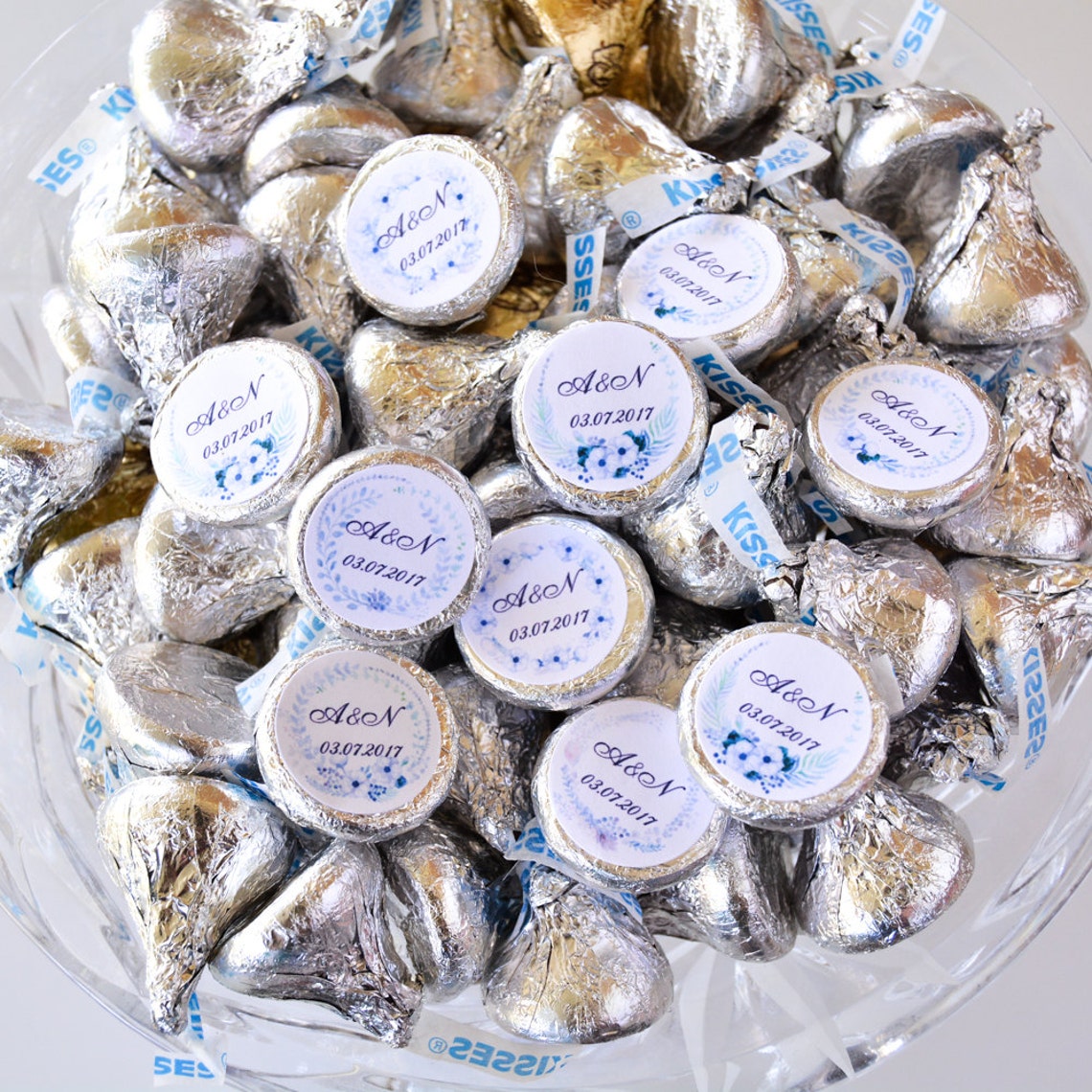 Custom Wedding Kiss Stickers: Watercolor Blue Party Favors - Etsy