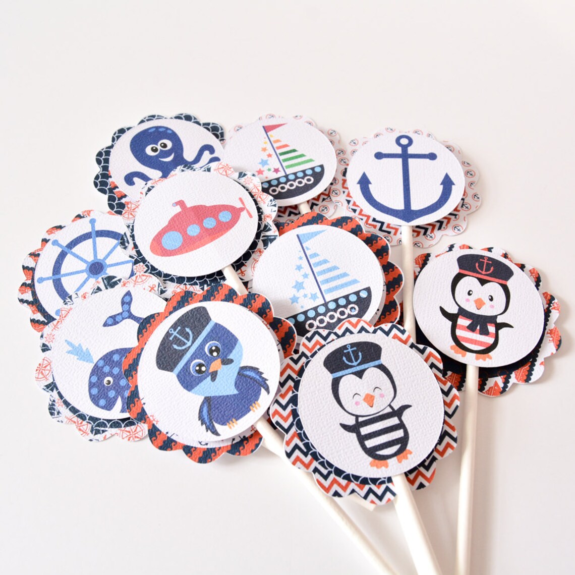 Nautical Baby Shower Cake Toppers Nautical Cupcake Toppers - Etsy