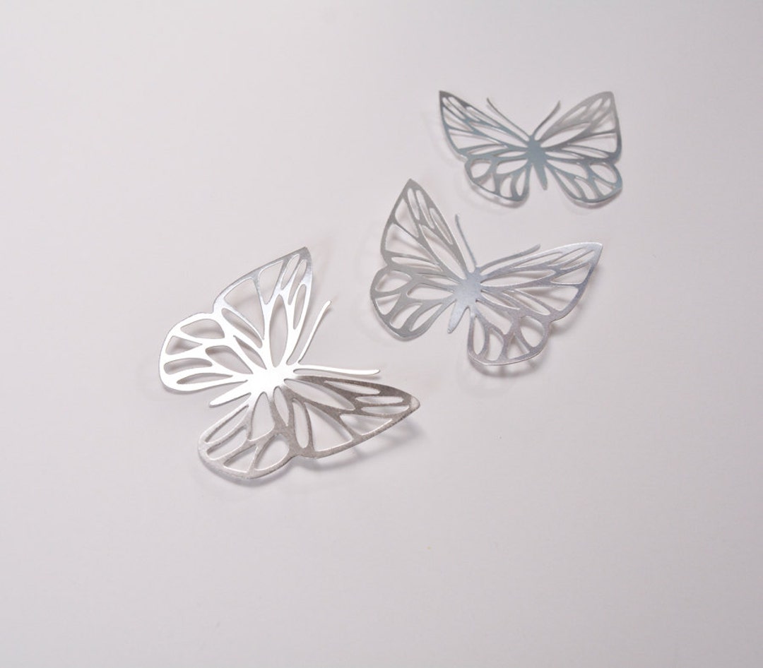 14 Silver Paper Butterflies, Silver Foil Butterfly Wall Stickers ...