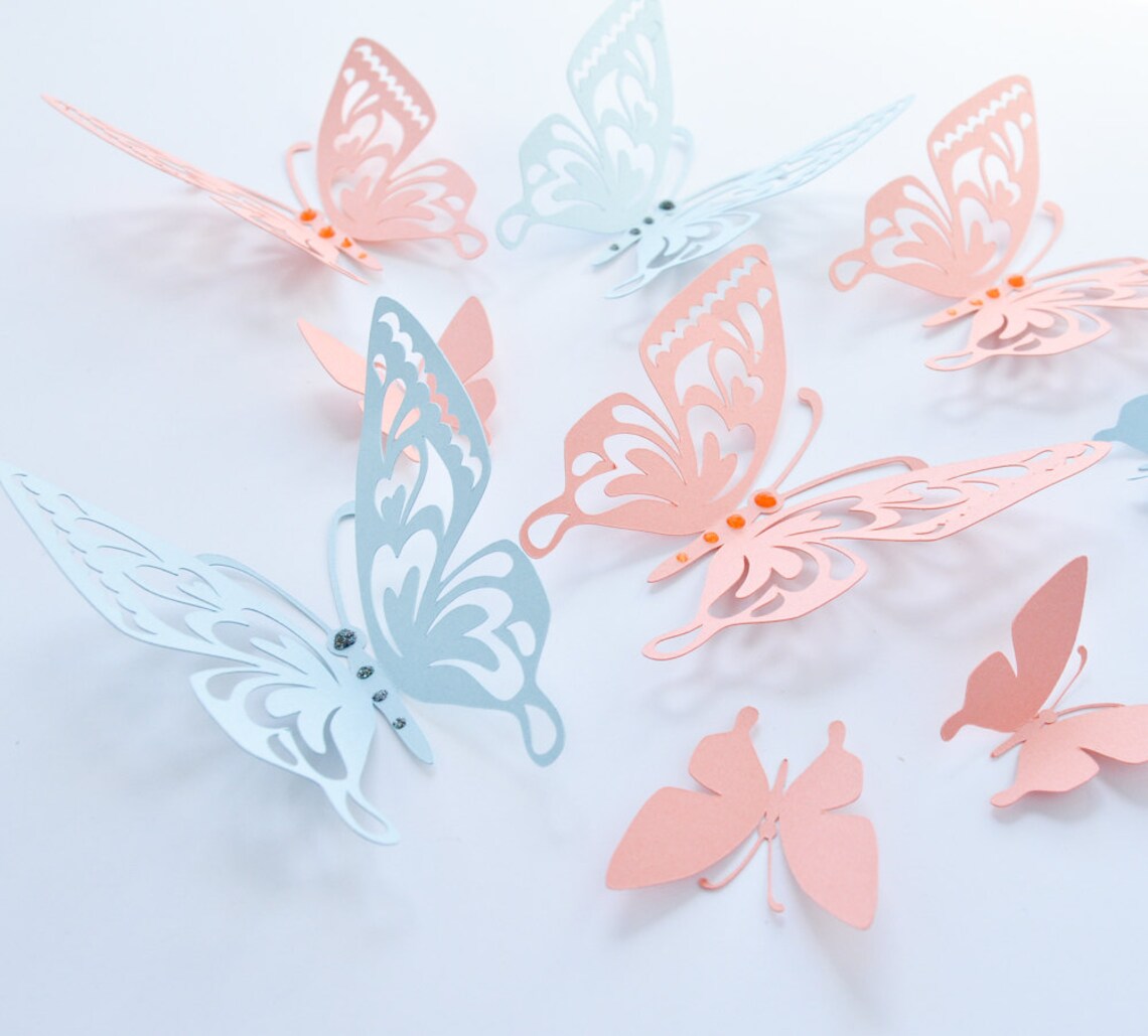 Salmon Blue Butterflies Paper Butterflies Wall Paper | Etsy