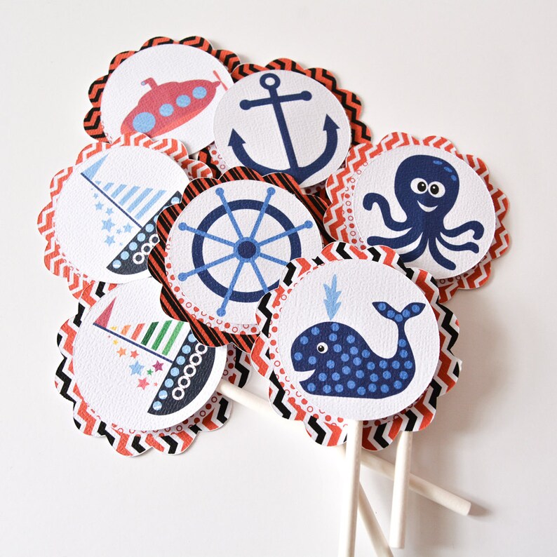 Nautical Baby Shower Cake Toppers Nautical Cupcake Toppers | Etsy
