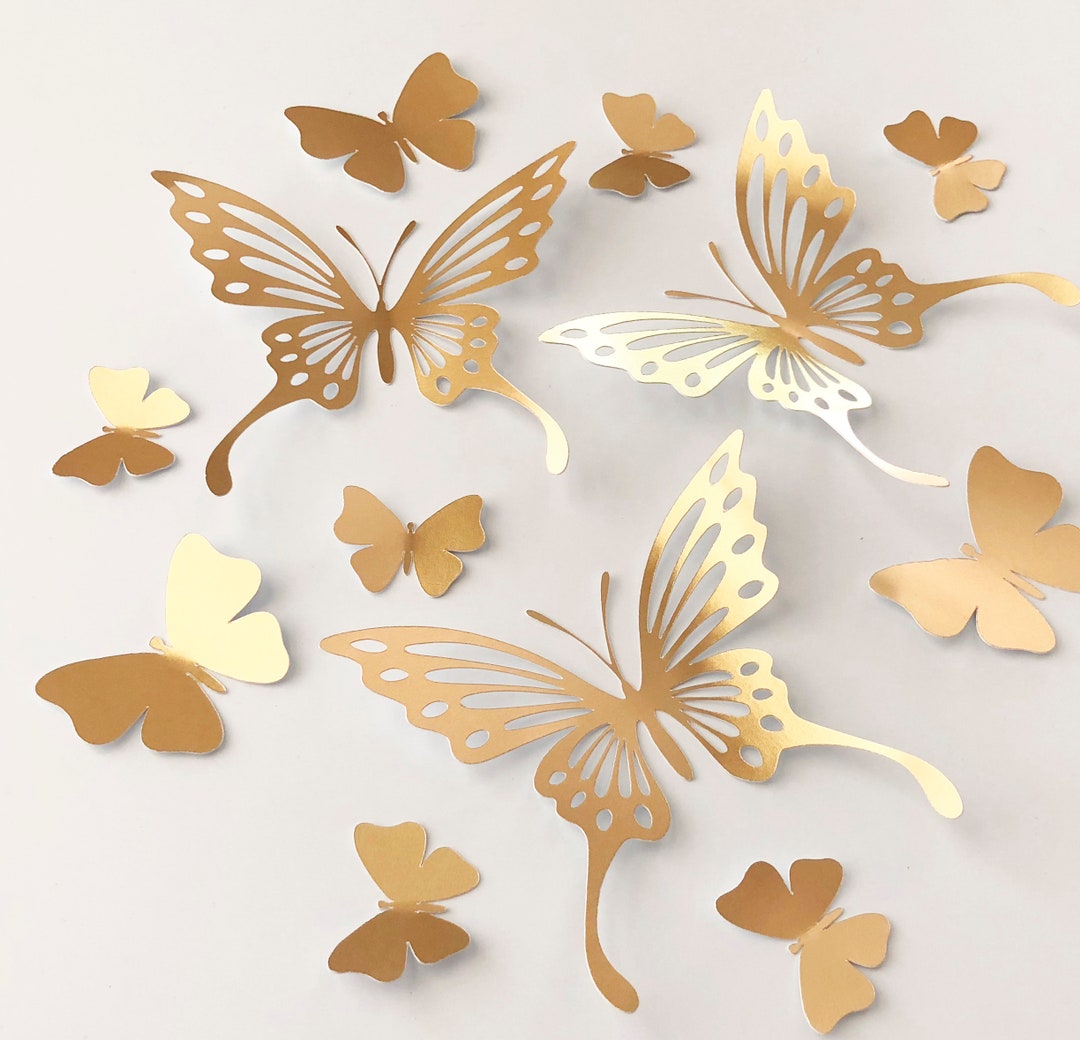 26 Gold Butterfly Wall Decal, Metallic Paper Butterflies, Gold Foil ...