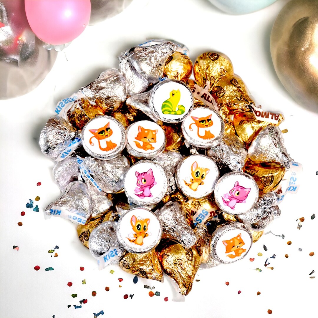 Funny Cat Labels for Kisses Candy, Kitty Birthday Party Favors ...