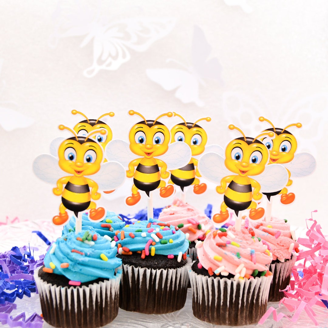 Bee Cake Toppers: Baby Shower & Birthday Party Decorations (set of 12 ...