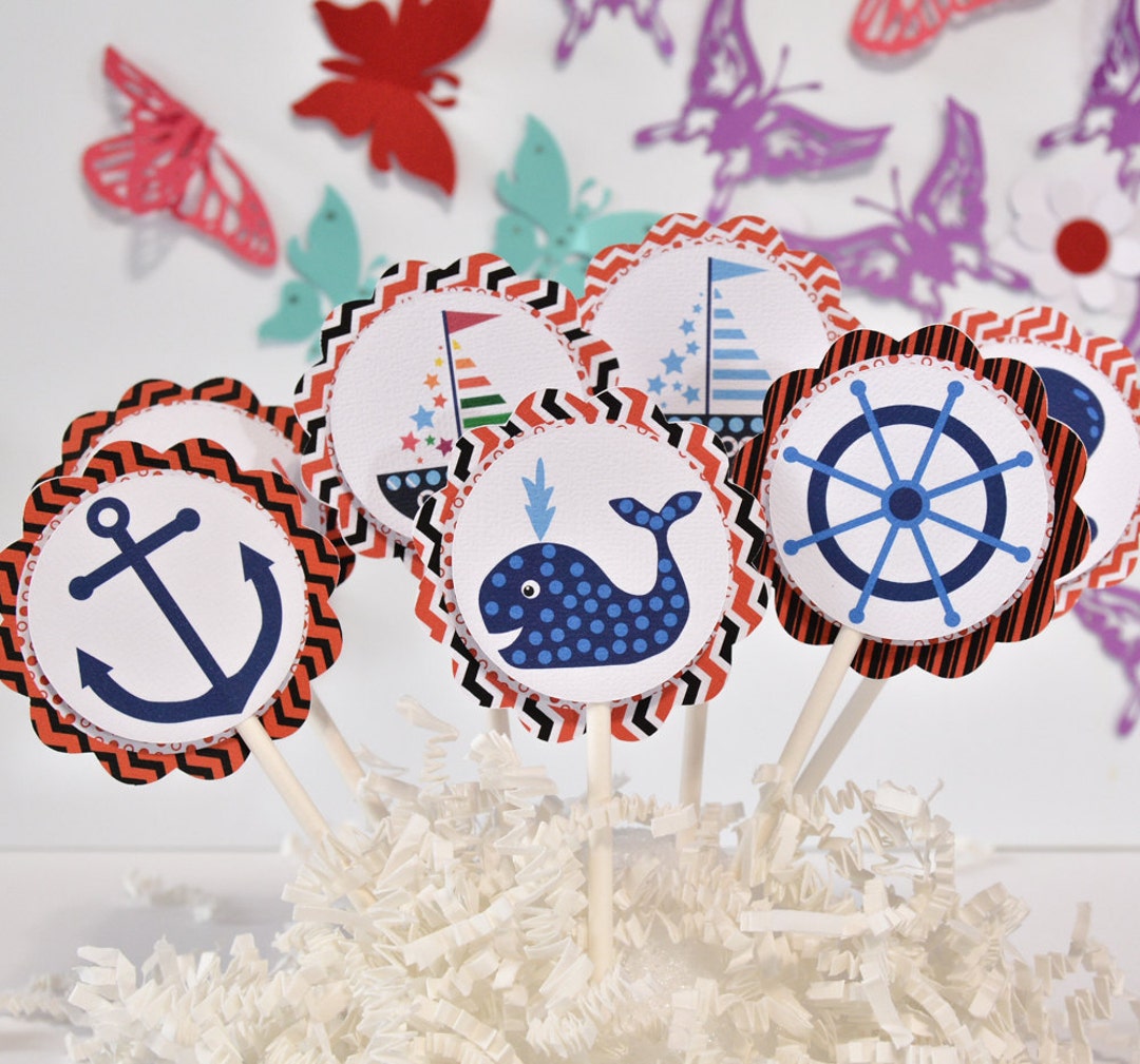 Nautical Boy Cupcake Toppers, Baby Shower Cupcake, Nautical Decoration ...