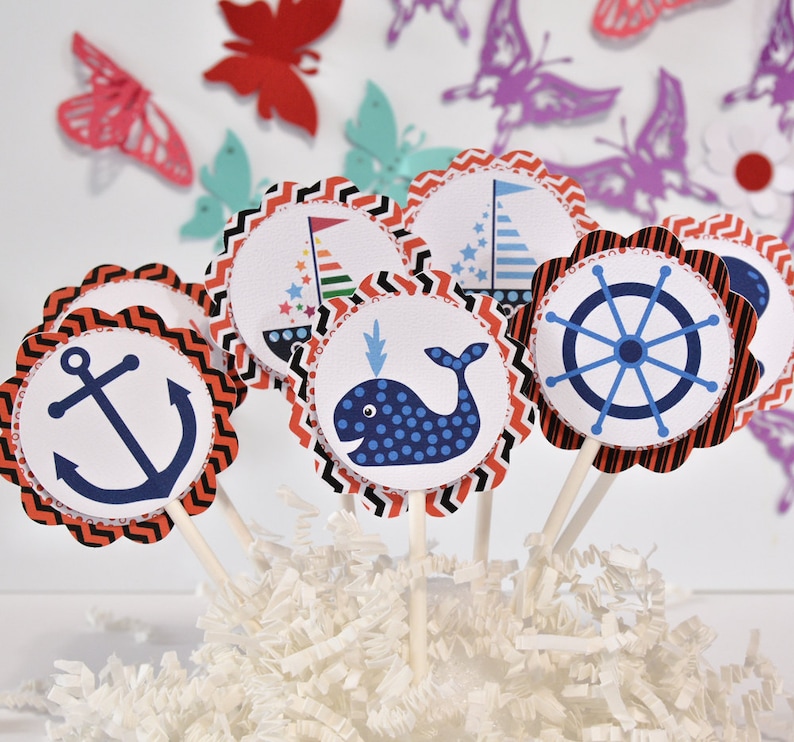 Nautical Boy Cupcake Toppers Baby Shower Cupcake Nautical | Etsy