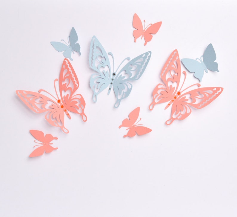 Salmon Blue Butterflies Paper Butterflies Wall Paper | Etsy