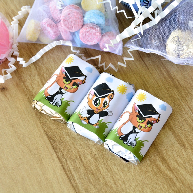 54 Graduation Mini Candy Wrappers Graduation Cat Label - Etsy