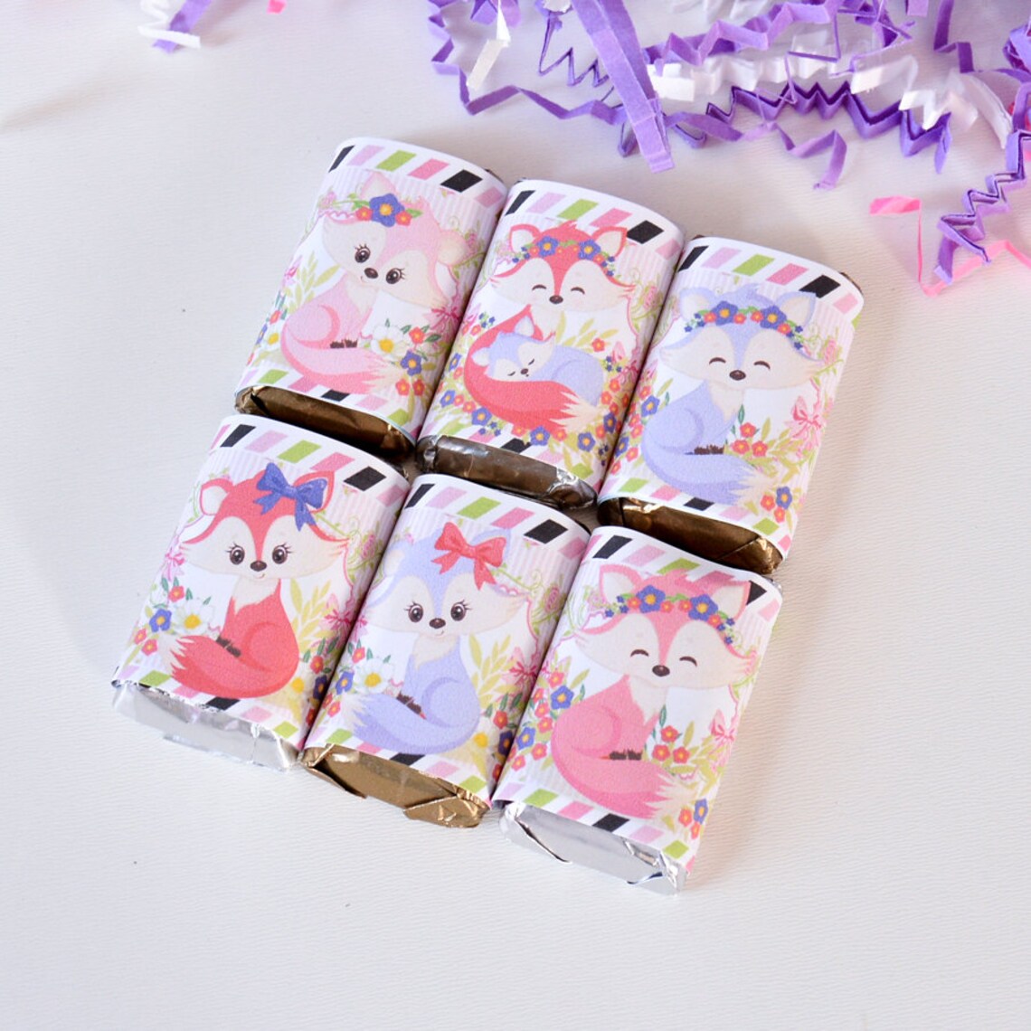 54 Girl Fox Baby Shower Pink Fox Candy Wrappers for Hershey | Etsy
