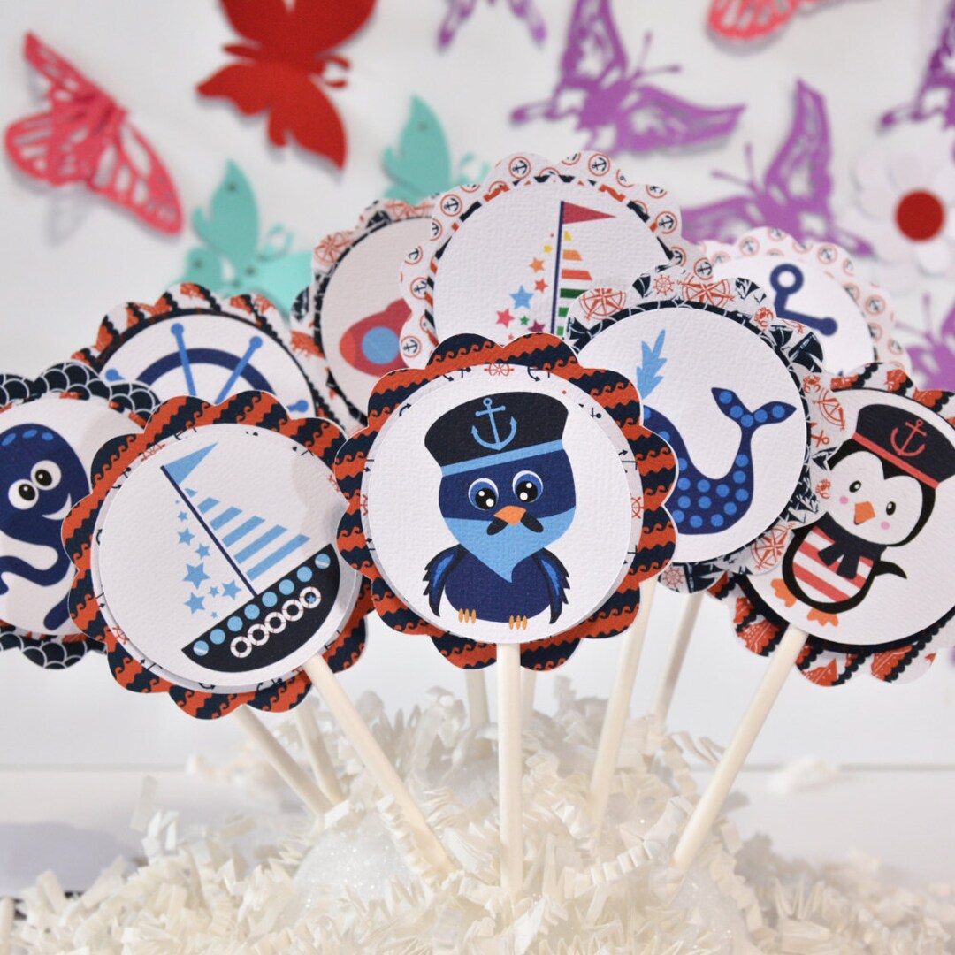Nautical Baby Shower Cake Toppers, Nautical Cupcake Toppers, Nautical ...