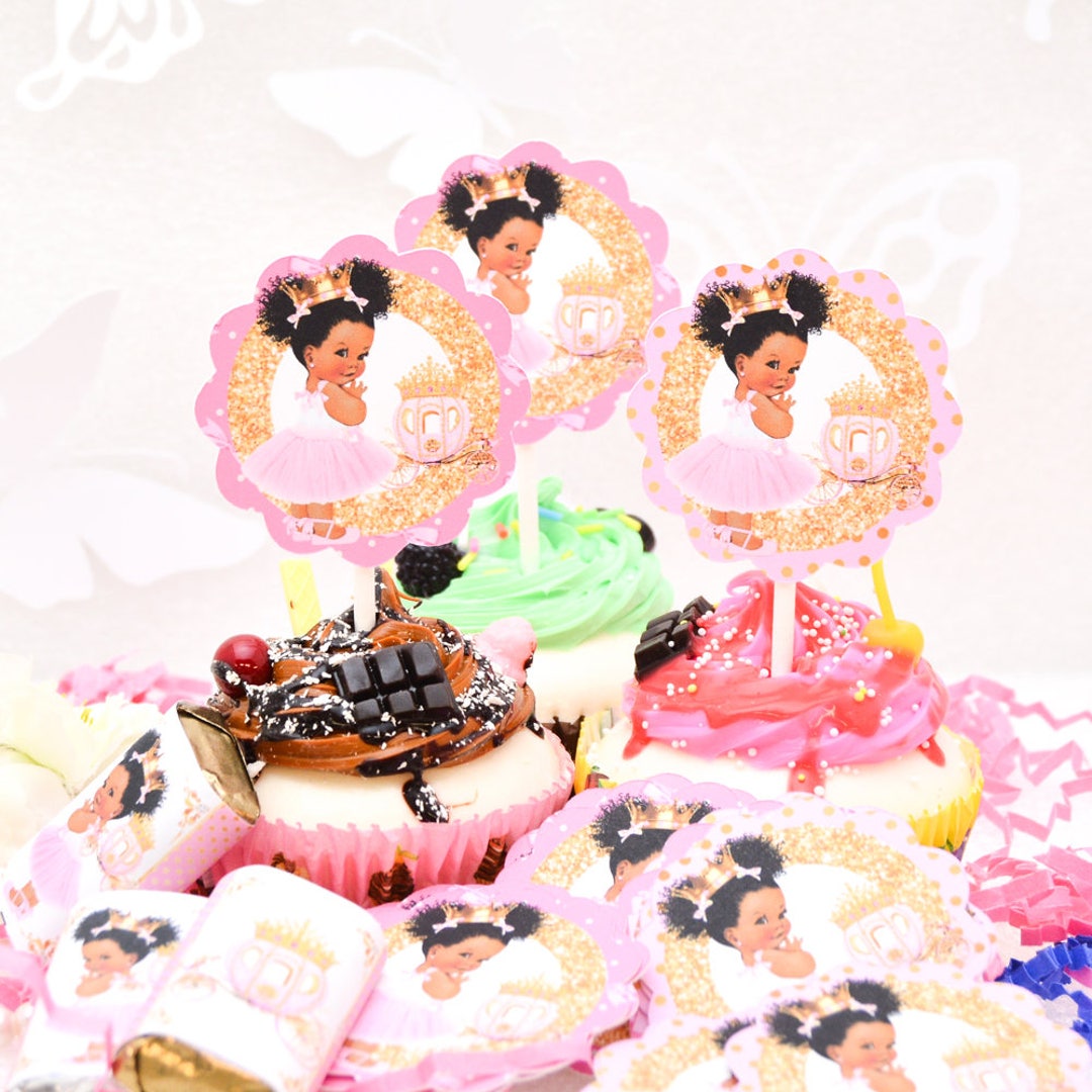 Princess Cupcake Toppers African American Pink Royal Princess Party ...
