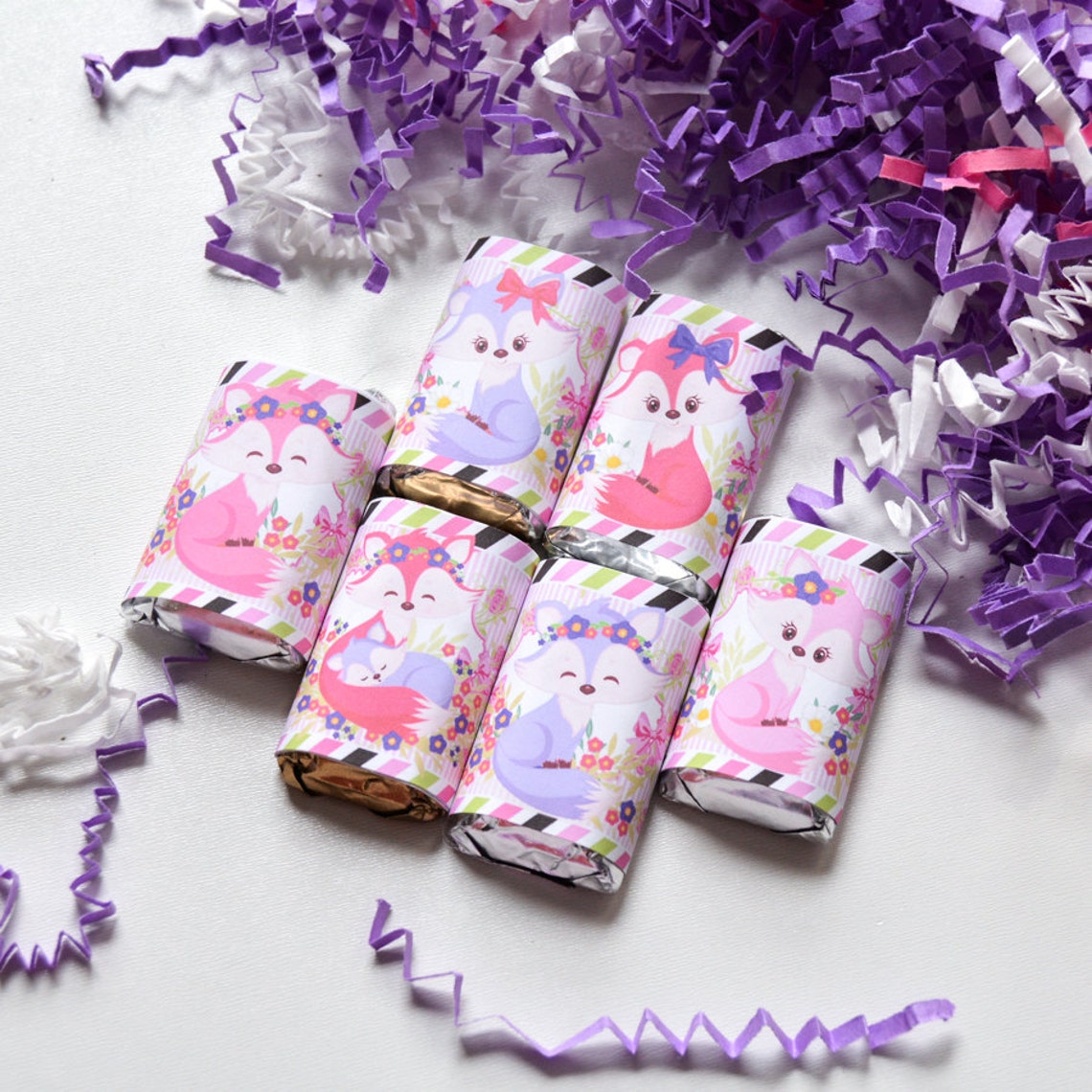 54 Girl Fox Baby Shower Pink Fox Candy Wrappers for Hershey | Etsy