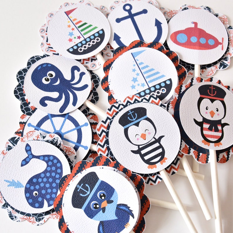 Nautical Baby Shower Cake Toppers Nautical Cupcake Toppers - Etsy