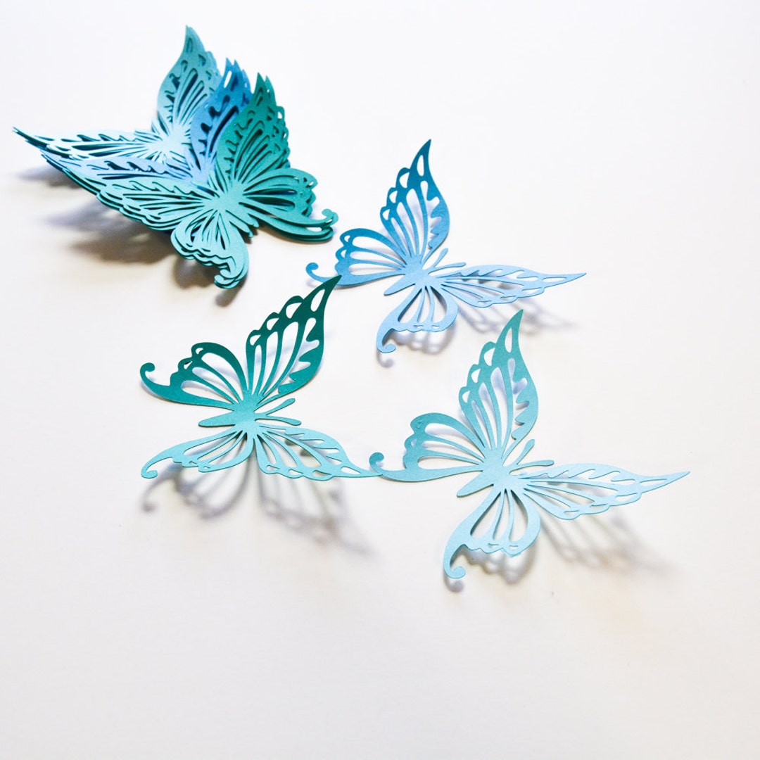 18 Blue Paper Butterfly, Teal and Aqua Paper Butterflies Wall Decor ...