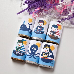 54 Nautical Penguin Candy Wrappers Stickers Labels for Baby Shower ...