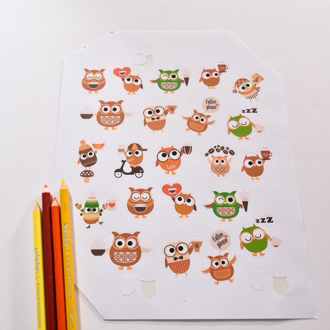 22 Coffee Owls Planner Stickers, Coffee Sticker, Stickers for Erin ...