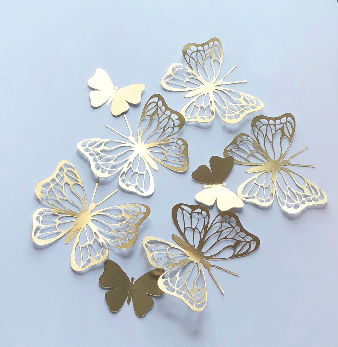 Gold Butterfly Wall Decor: 3D Paper Metallic Stickers, Set of 15 - Etsy