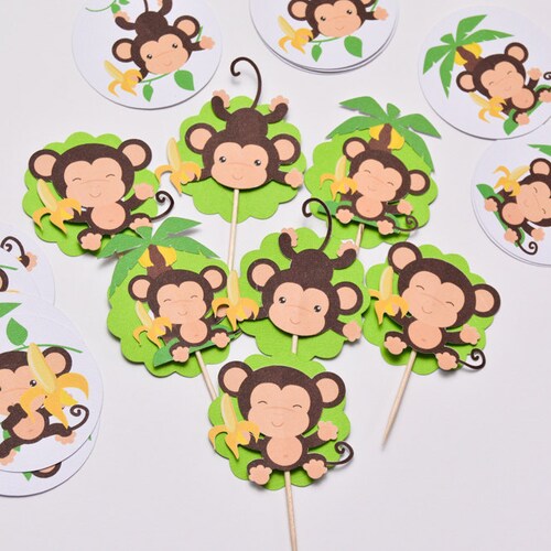 Monkey Cake Toppers DIY Baby Shower Cutouts Monkey Cupcake - Etsy
