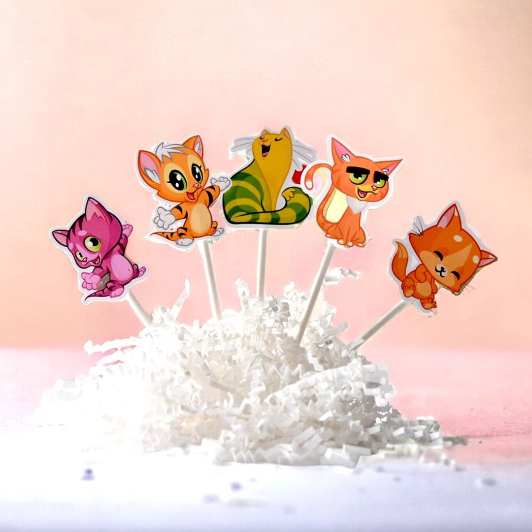 Funny Cat Cupcake Toppers, Birthday Party Cake Toppers Decoration, Cute ...