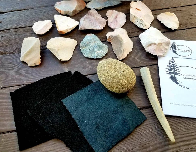 Abo Flint Knapping Starter Kit Leather Flint Arrowhead Etsy