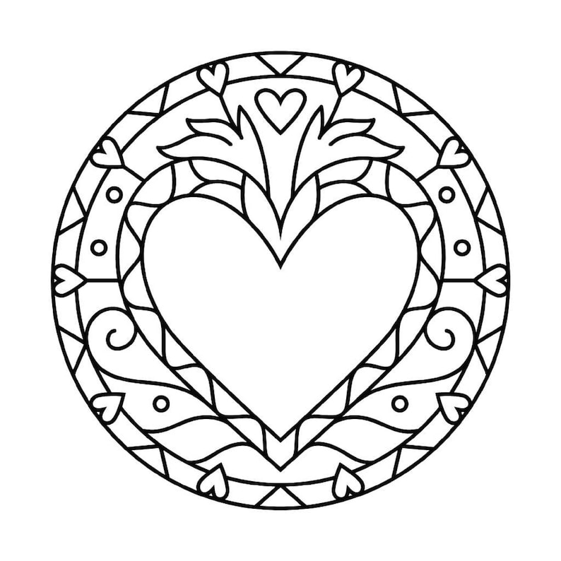 Heart Mandala Coloring Pages - Etsy