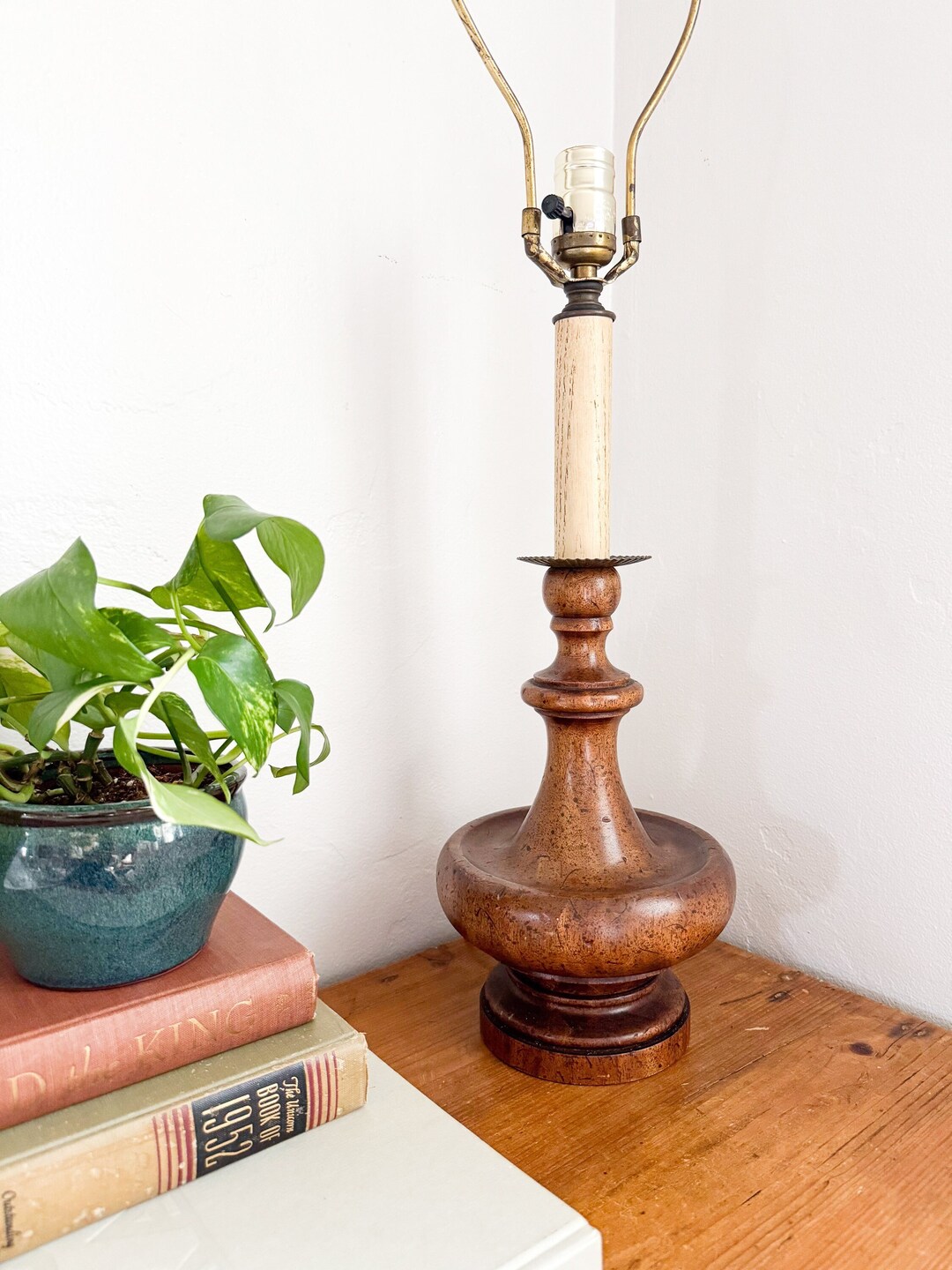 Mid Century Wooden Table Lamp MCM Lamp, Wood and Brass Lamp, Vintage ...